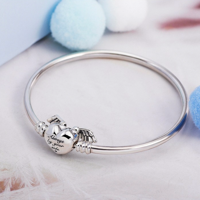 Authentic Pandora Bracelet Silver Winged Heart Bangle 599379C00 | eBay