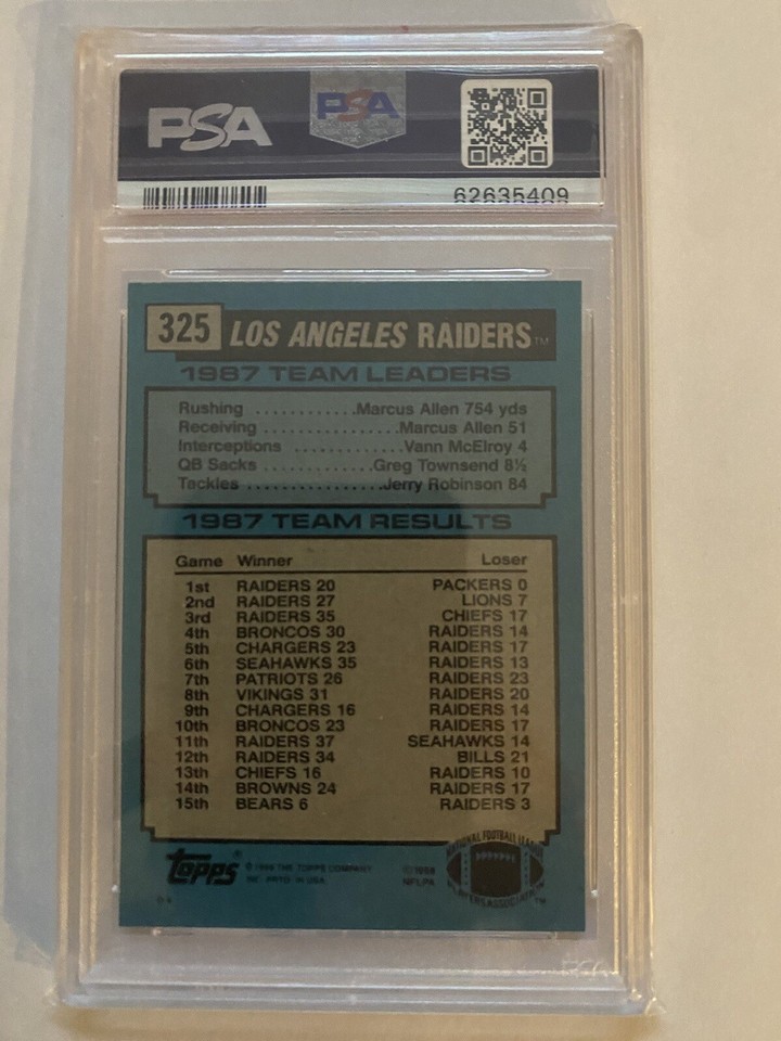1988 Topps Raiders Team Leaders Bo Jackson PSA 10 #325 | eBay