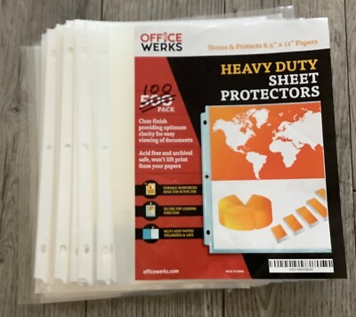 OFFICE WERKS Heavy Duty Clear Sheet Protectors, 8.5" x 11", 100 Pack ...