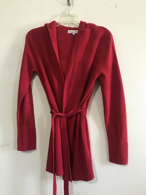 Carol Rose Size S Belted Red Hooded Cardigan Sweater Top Blouse Women ...