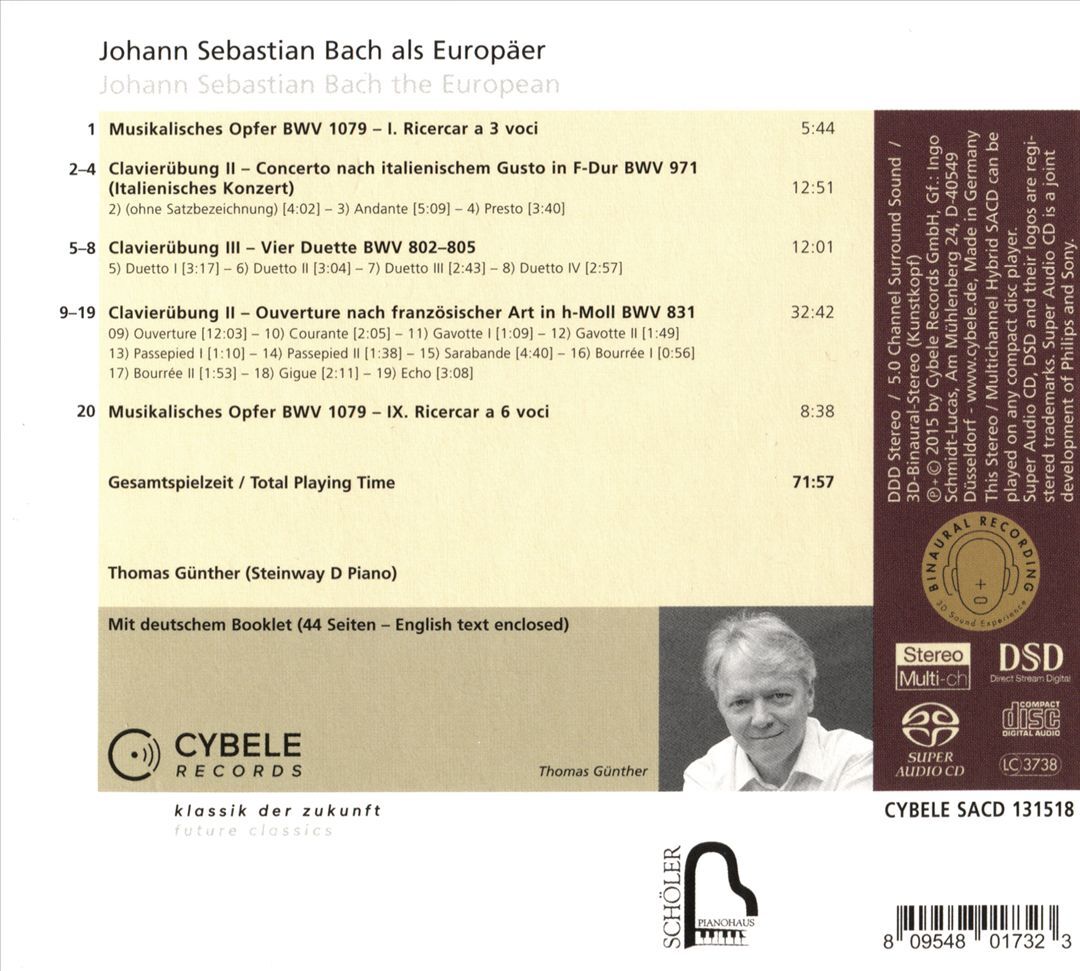 THOMAS GUNTHER JOHANN SEBASTIAN BACH ALS EUROPÄER NEW SUPER AUDIO ...