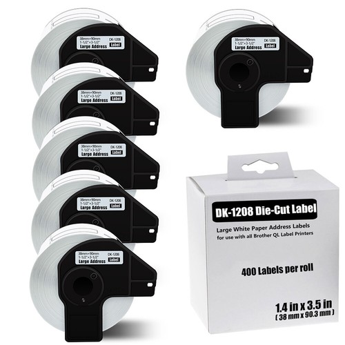 6Rolls 1.4"x3.5" Large Address Tape DK-1208 For Brother QL Labels ...