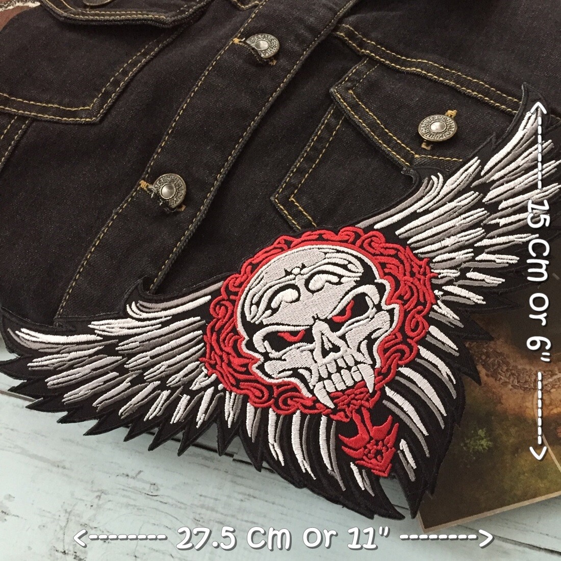 Spooky Horror Skull Death Wings DEvil Iron on Embroidered Large Back ...