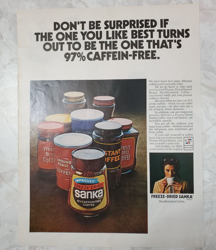 1972 Sanka Vintage Print Ad Freeze Dried Coffee That's 97% Cafein-Free ...