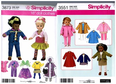 2 Simplicity OOP PATTERNS 3551 & 3873 Doll Dress Clothes Fits 18 ...