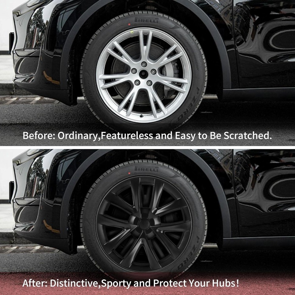 4PCS Tesla Model 3 Hubcaps 18 Inch Matte Black Basde on Model S Plaid ...