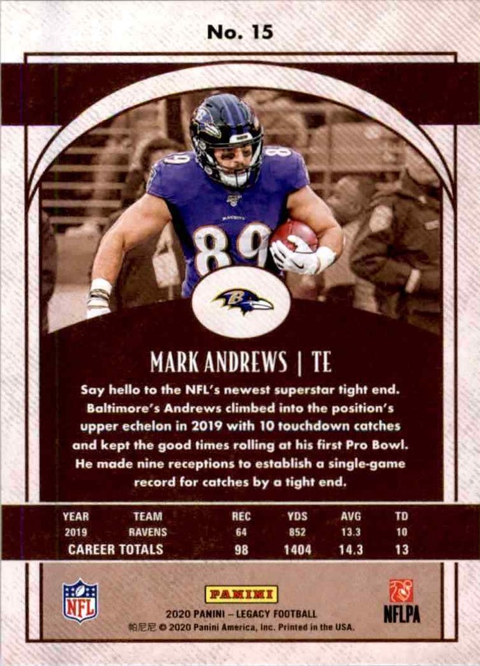 2020 Panini Legacy Mark Andrews Baltimore Ravens #15 Football Card | eBay
