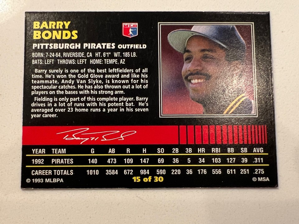 1993 POST BARRY BONDS #15 Of 30 | eBay