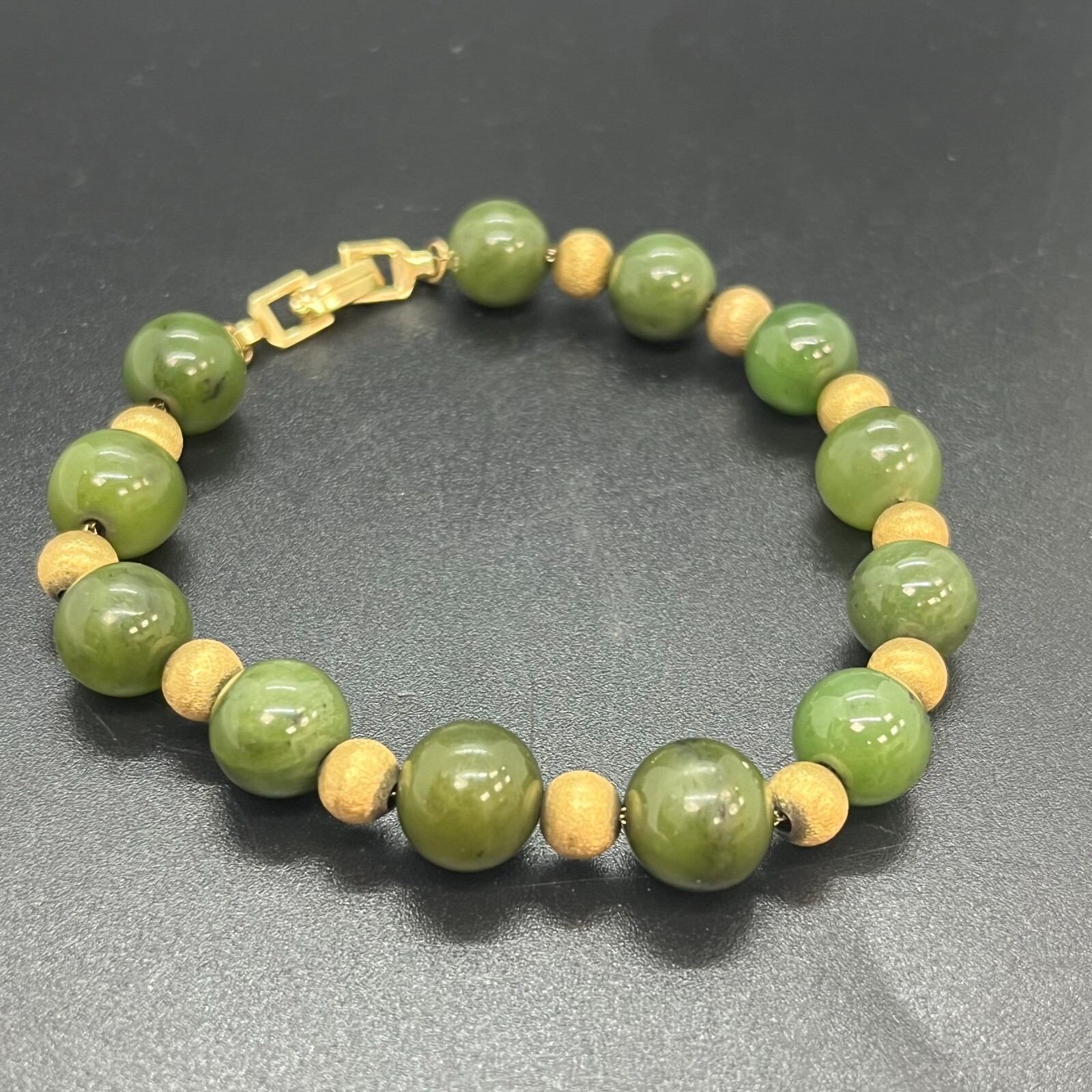 14k Solid Gold Textured Ball Round Jade Bead Station … - Gem