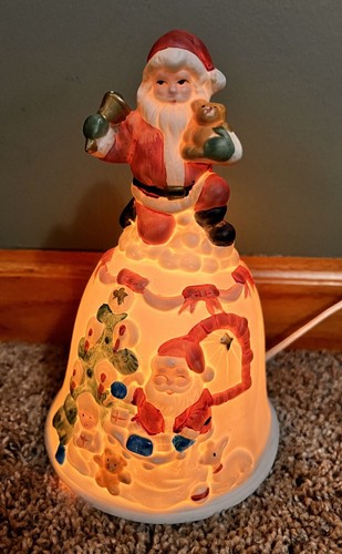 Vintage Christmas Holiday Handpainted Ceramic Santa Bell Light | eBay