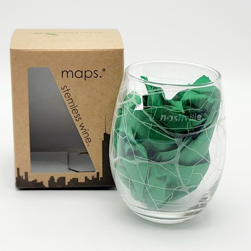 The Uncommon Green Stemless Wine Glass Etched Map of Nashville TN 15 oz ...