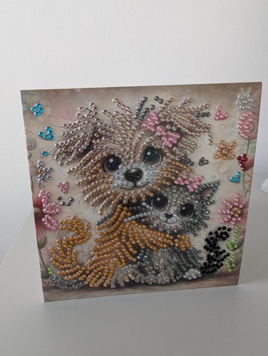 Super Cute Puppy And Kitty With Pink Bows Completed Diamond Art ...