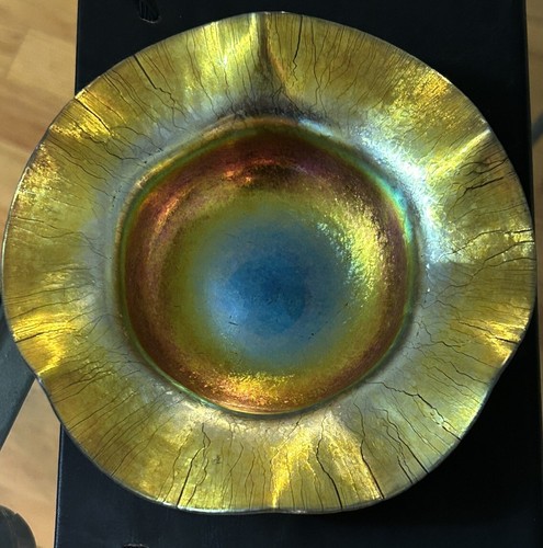 Antique Steuben Gold Aurene Iridescent Ruffled Glass Dish Signed Ã ...