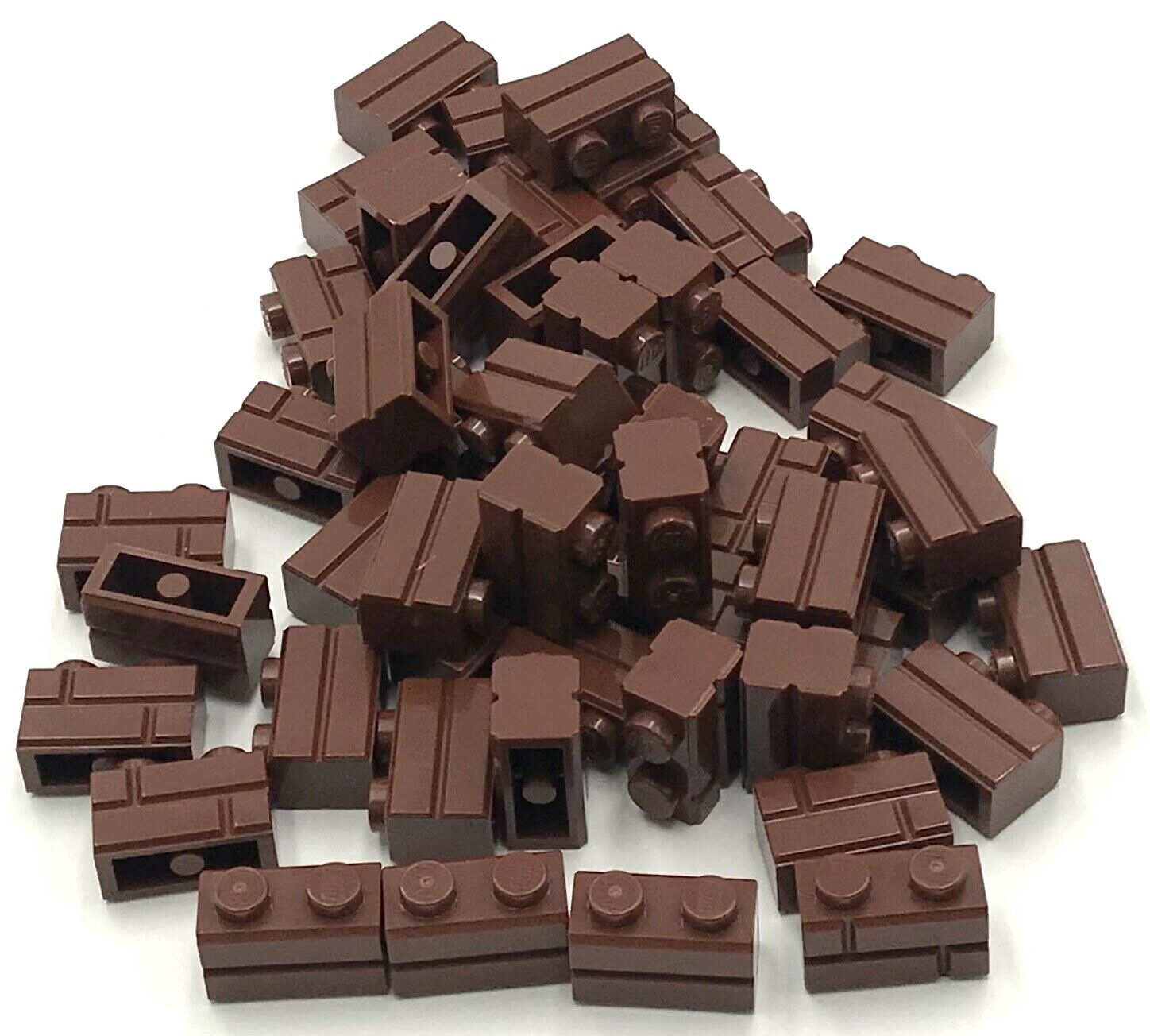 Lego 50 New Reddish Brown Bricks Modified 1 x 2 with Masonry Profile ...