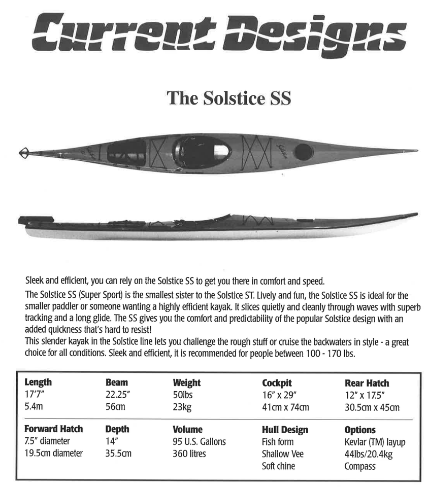 Sea Kayak by Current Designs, model Solstice SS, Fibreglass hull w ...