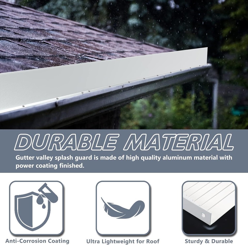 Flamorrow 4 Pack Aluminum Gutter Valley Splash Guards, Rainwater White ...
