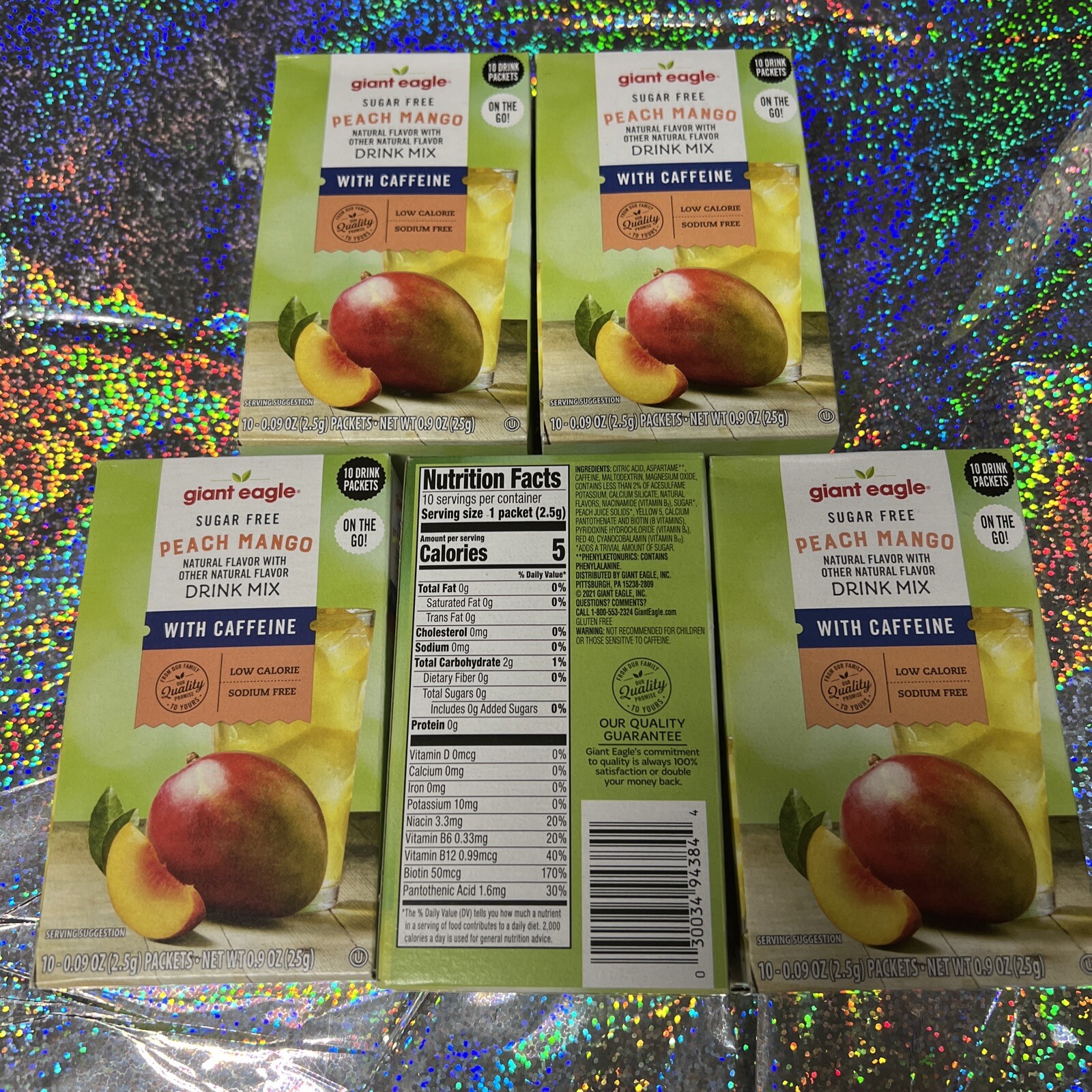 5x Sugar-Free Peach Mango Drink Mix Powder & Caffeine 50 Packets 5 ...
