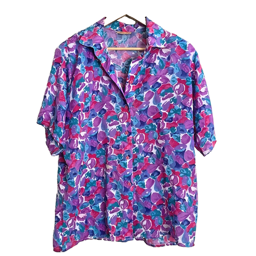 Vintage ANDY-DEE Blouse sz L 36-92cm 1980s floral button up mauve pink ...