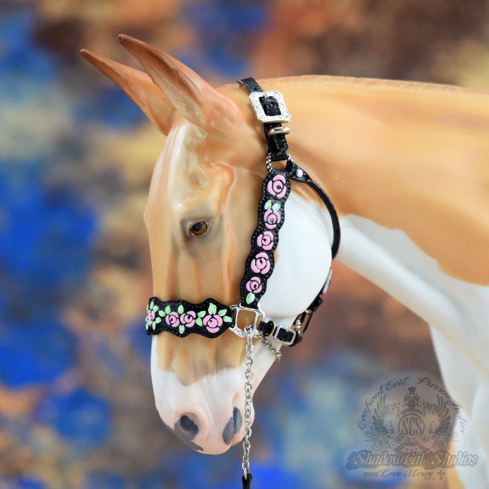 Model Horse Show Halter BLACK with Pink Roses Western fits Breyer Peter ...