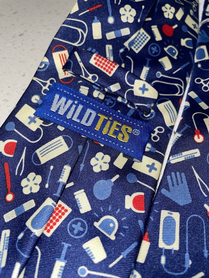 Medical Doctor Nurse Necktie Wild Ties Tie Blue White Gloves Bandages ...