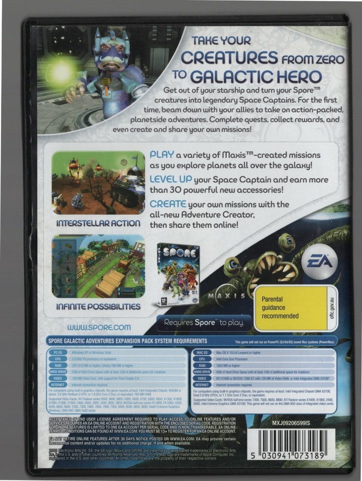 SPORE galactic adventures expansion pack (PC game) 2008 Original DVD ...