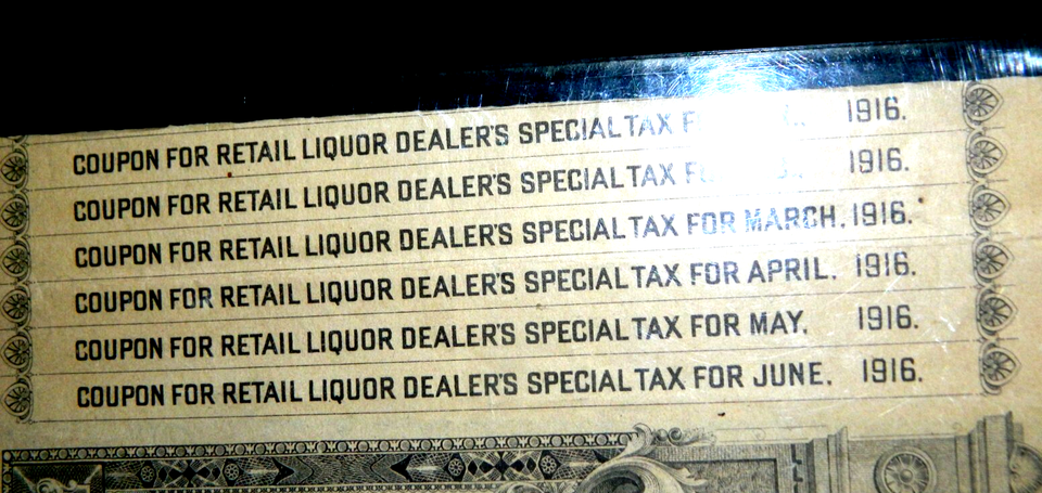 INTERNAL REVENUE, STAMP- SPECIAL TAX ON RETAIL LIQUOR DEALER, 1915 ...