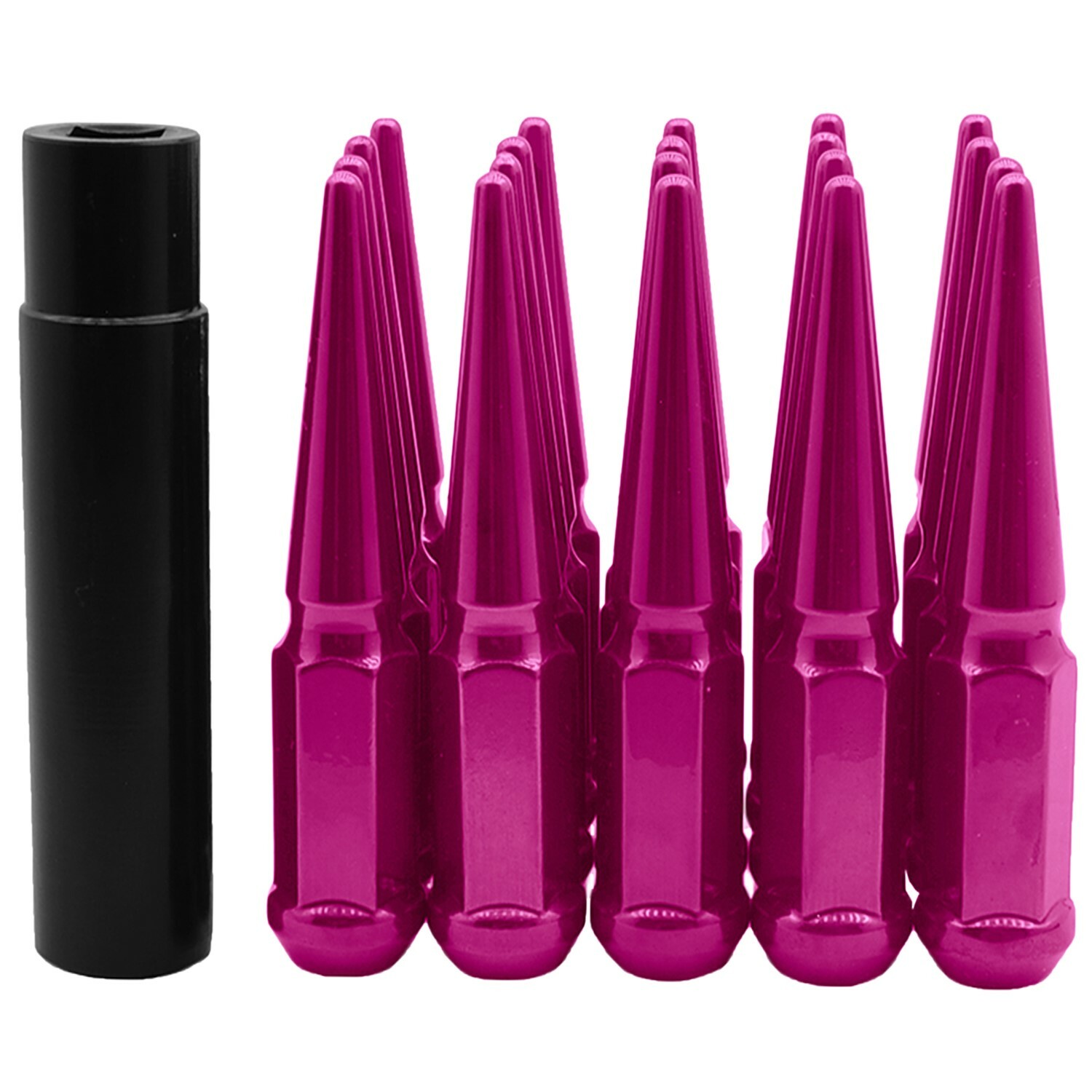 5 Lug 14x1.5 Candy Raspberry Powder Coated Spike Lug Nuts 4.5" Tall ...