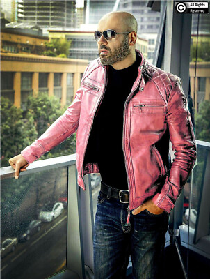 Mens Pink Cafe Racer Vintage Style Motorcycle Distressed Biker Leather ...