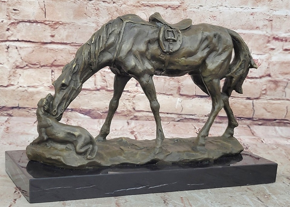 Horse Labrador Dog Lover English Saddle Farm Art Bronze Marble Statue ...