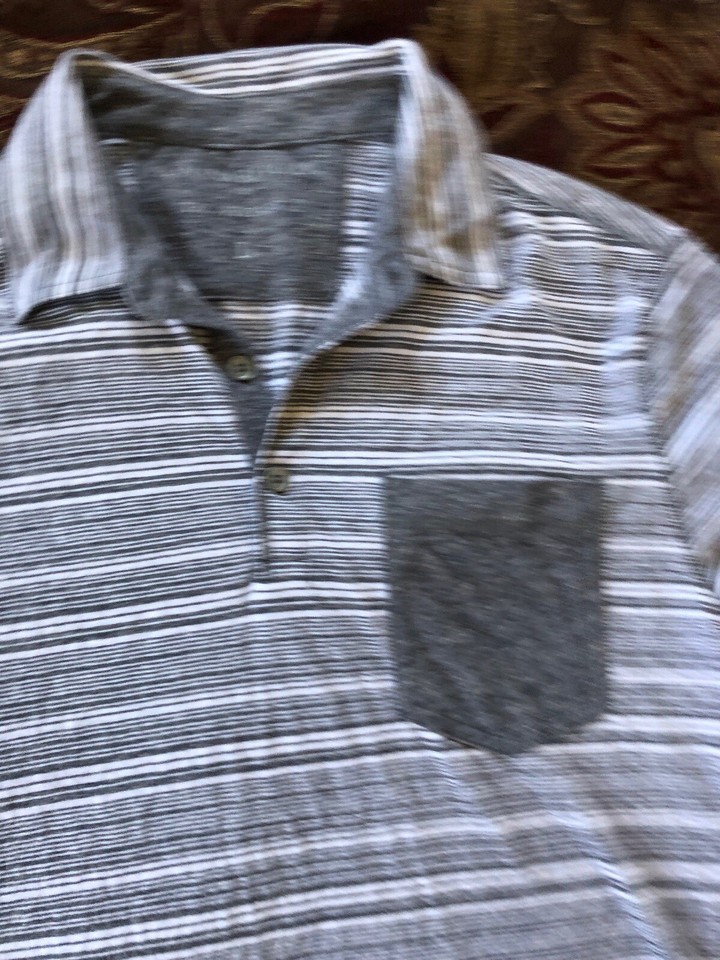Banana Republic Large Polo Gray Stripped Pocket | eBay