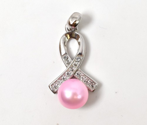 Breast Cancer Awareness Pendant with Colored Pearl in Sterling Silver 2 ...
