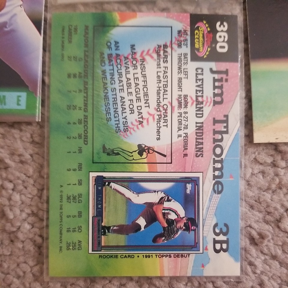 1992 Topps Stadium Club Rookie Card #360 Jim Thome RC W Bonus Cards | eBay