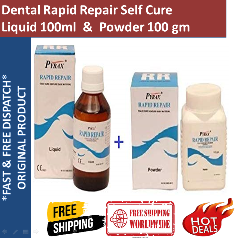 Dental Rapid Repair Self Cure Liquid 100ml & Powder 100 gm For Acrylic ...
