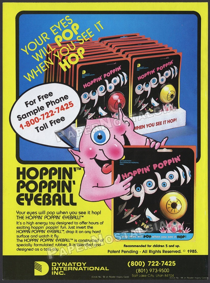 HOPPIN' POPPIN' EYEBALL__Original 1985 Trade print AD / ADVERT__Dynatoy ...