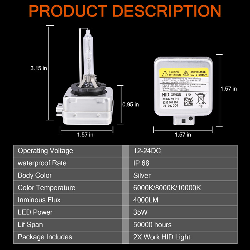 2pcs Xenon DS1 8000K Bulbs HID Headlight 35W Replace for Factory Lamps ...