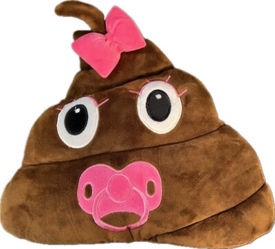 Baby Girl Poop Emoji Stuffed Plush Pillow Brown Pink Bow & Binky Toy 14 ...