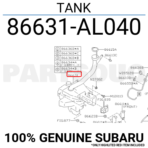 86631AL040 Subaru Tank Genuine OEM Part for sale online | eBay