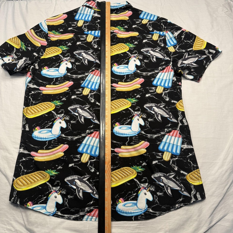 Neff Shirt Mens Large Black Summer Pool Party Shark Unicorn Float Print ...