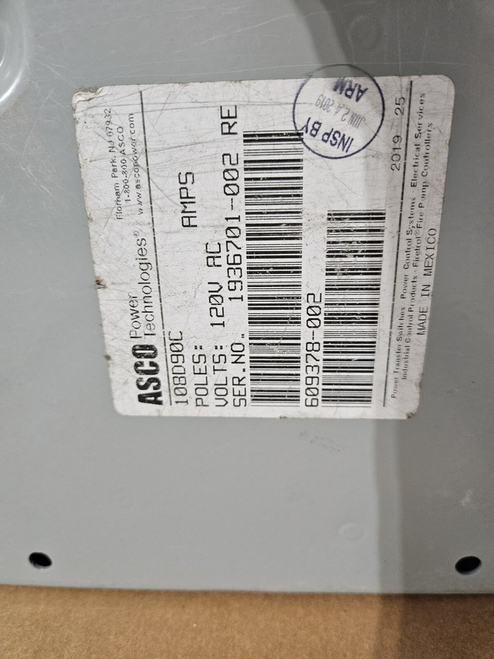 Asco Relay control panel With Nema 1 Enclosure Amd Key Operated Switc ...