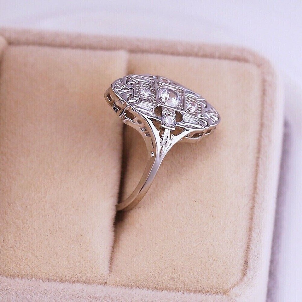 1890s Antique Style 1/2Ct White Round Cut CZ Engagement Ring 925 ...