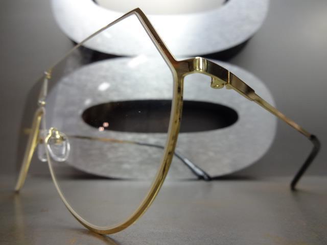 OVERSIZED RETRO SHIELD Style Flat Clear Lens EYE GLASSES Large Gold ...