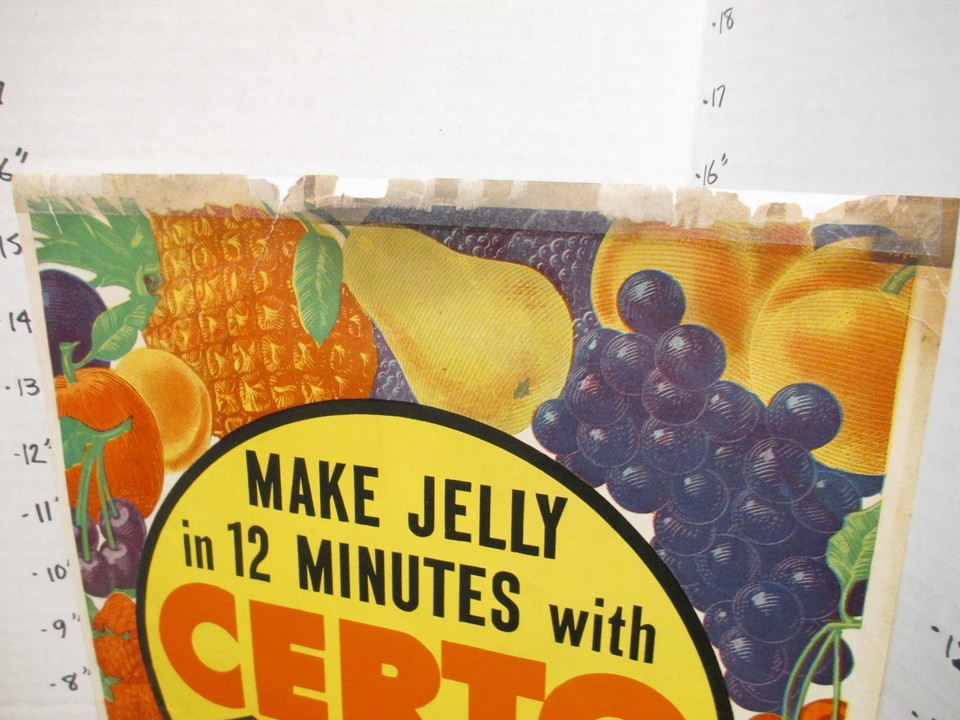 CERTO bottle fruit jam jelly 1930s grocery store display sign poster ...