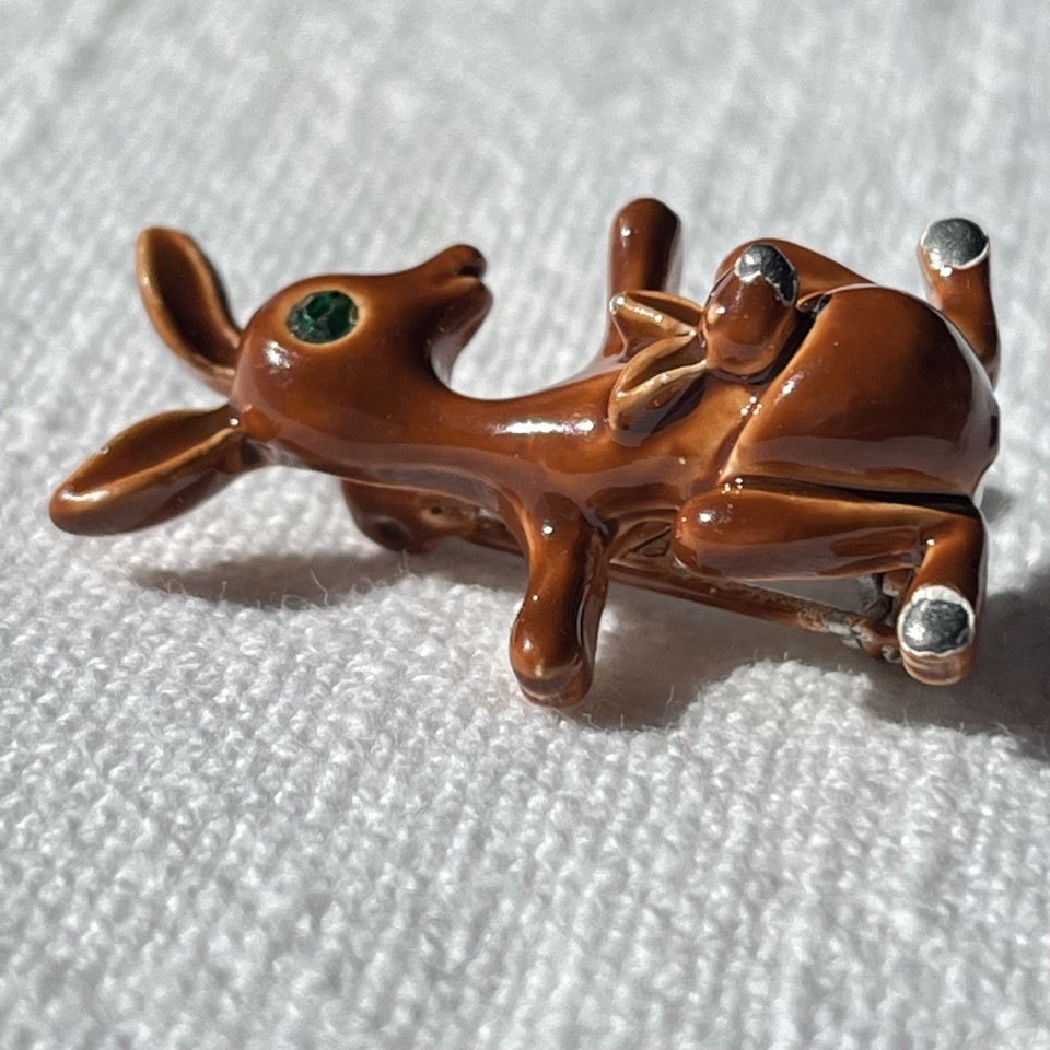 Vintage Kangaroo Brooch w/ Joey Baby In Pouch Painted Enamel Green ...