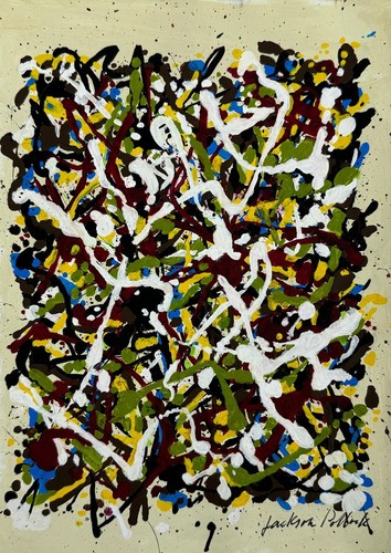 Jackson Pollock (Handmade) Mixed Media On Paper Painting Signed and ...