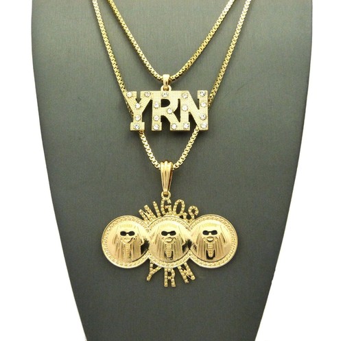 Men Hip Hop Iced YRN & MIGOS Pendant & 24",30" Box Chain 2 Fashion ...