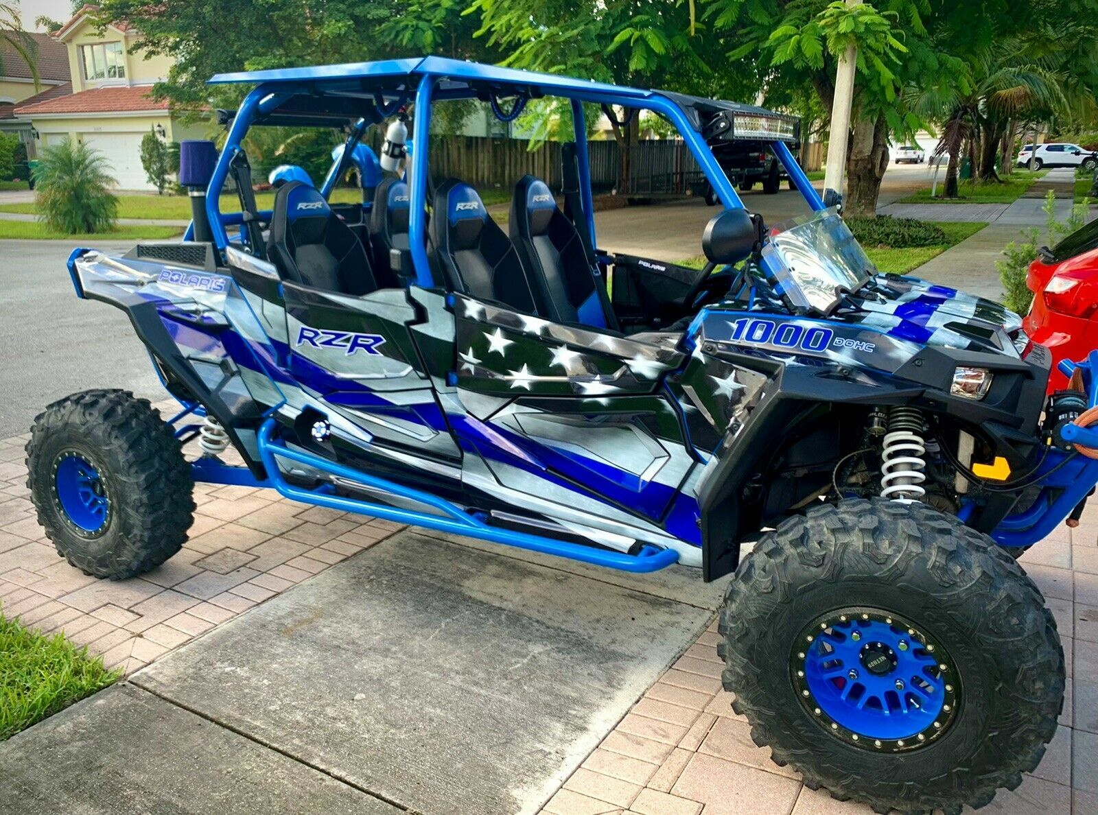 Polaris RZR 4 XP 1000 4 seater graphics wrap kit American Flag Thin ...