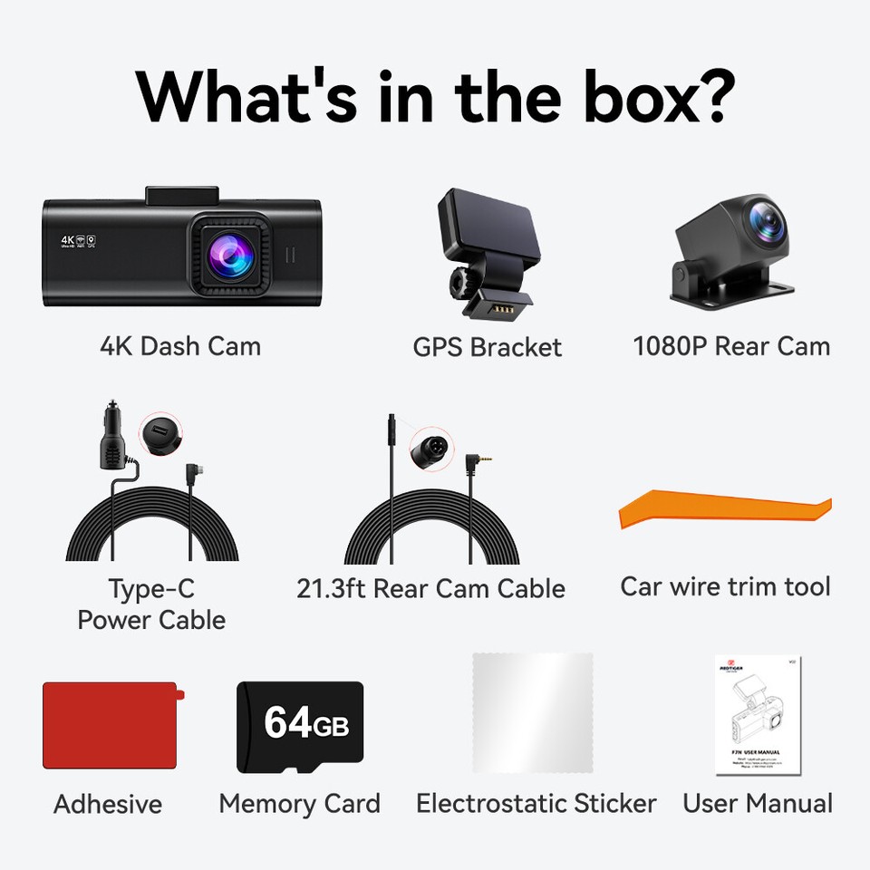 REDTIGER F7N Dash Cam 4K Dual Dash Camera Front and Rear With SD Card ...