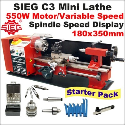 SIEG C3 180x350mm 7x14" Variable Speed Mini Metal Lathe 550W Starter ...