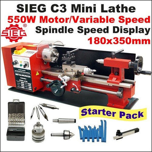 SIEG C3 180x350mm 7x14" Variable Speed Mini Metal Lathe 550W Starter ...