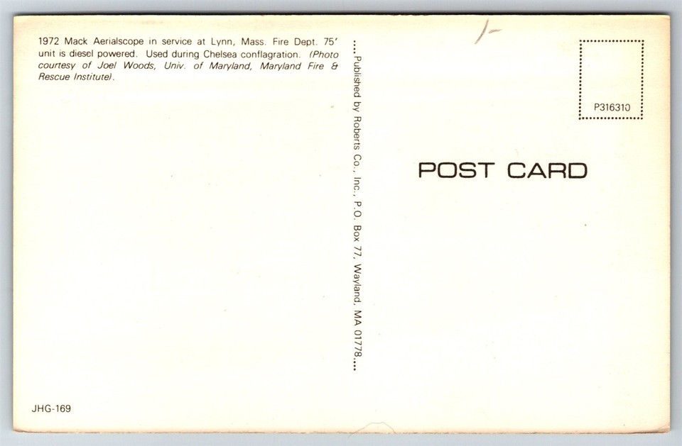 1972 Mack Aerialscope Fire Engine Truck Lynn MA Fire Dept Postcard R3 ...